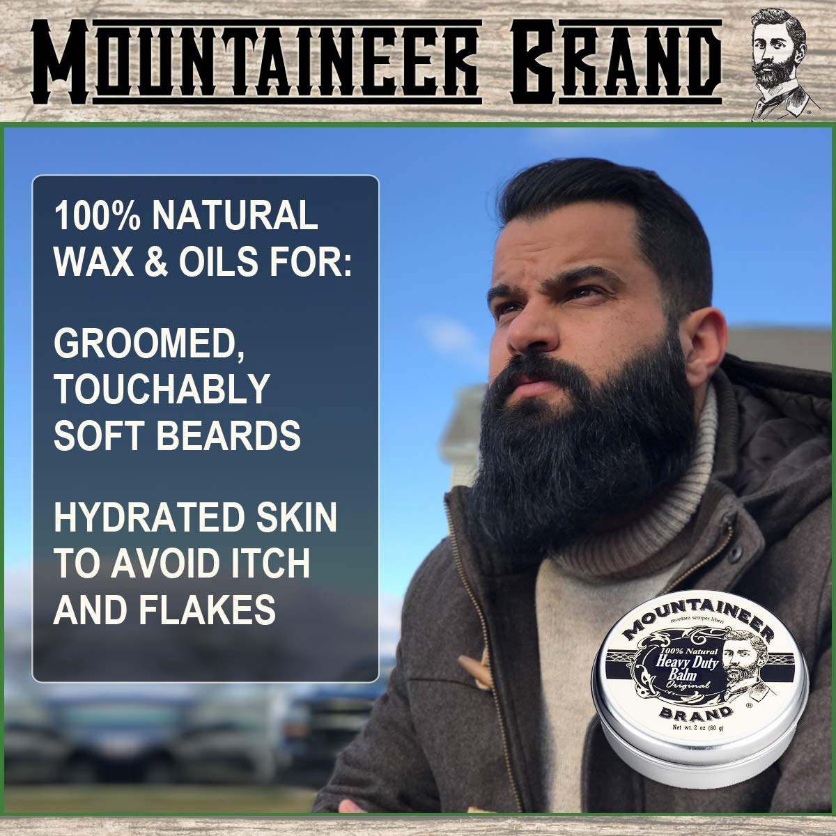 Mountaineer Brand Heavy Duty Beard Balm 2oz (Original Scent) and Beard Oil 2oz (WV Timber) The Ultimate Beard Conditioning Combo Pack
