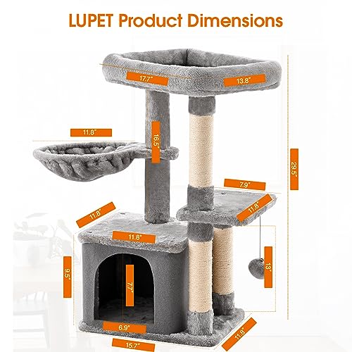 Cat Climbing Tower for Indoor Cats 30in, Cat Condo with Scratching Post, Cat Tree for Large Cat with Plush Perches, Hammock, Cat Tree Stand for Kitten with Dangling Ball, Platform