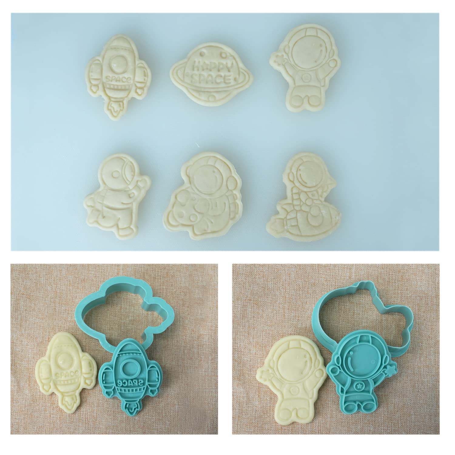 Astronaut 3D Cookie Cutters with Plunger Stamps Set, 6 Pcs Cartoon Pressable Biscuit Cutters Shape for Treats DIY Baking Cookie Supplies