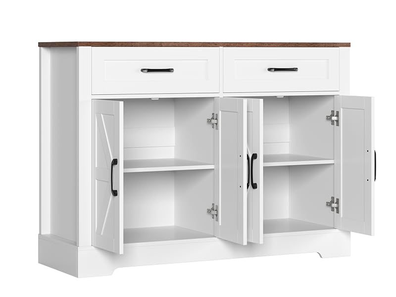 BOTLOG Farmhouse Buffet Cabinet with Storage, 47.2" Sideboard Storage Cabinet with Drawers Coffee Bar Cabinet for Kitchen, Dining Room, Hallway, White
