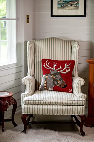 Chandler 4 Corners Artist-Designed Reindeer Hand-Hooked Wool Decorative Throw Pillow (18” x 18”) Christmas Pillow for Couches & Beds - Easy Care & Low Maintenance - Winter & Holiday Home Décor