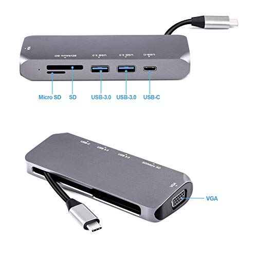 XUNMAIFHB Portable Docking Station,Type C to VGA/USB3.0 HUB/SD TF Card Converter Seven-in-one Multi-Function Docking Station Fast Transmission