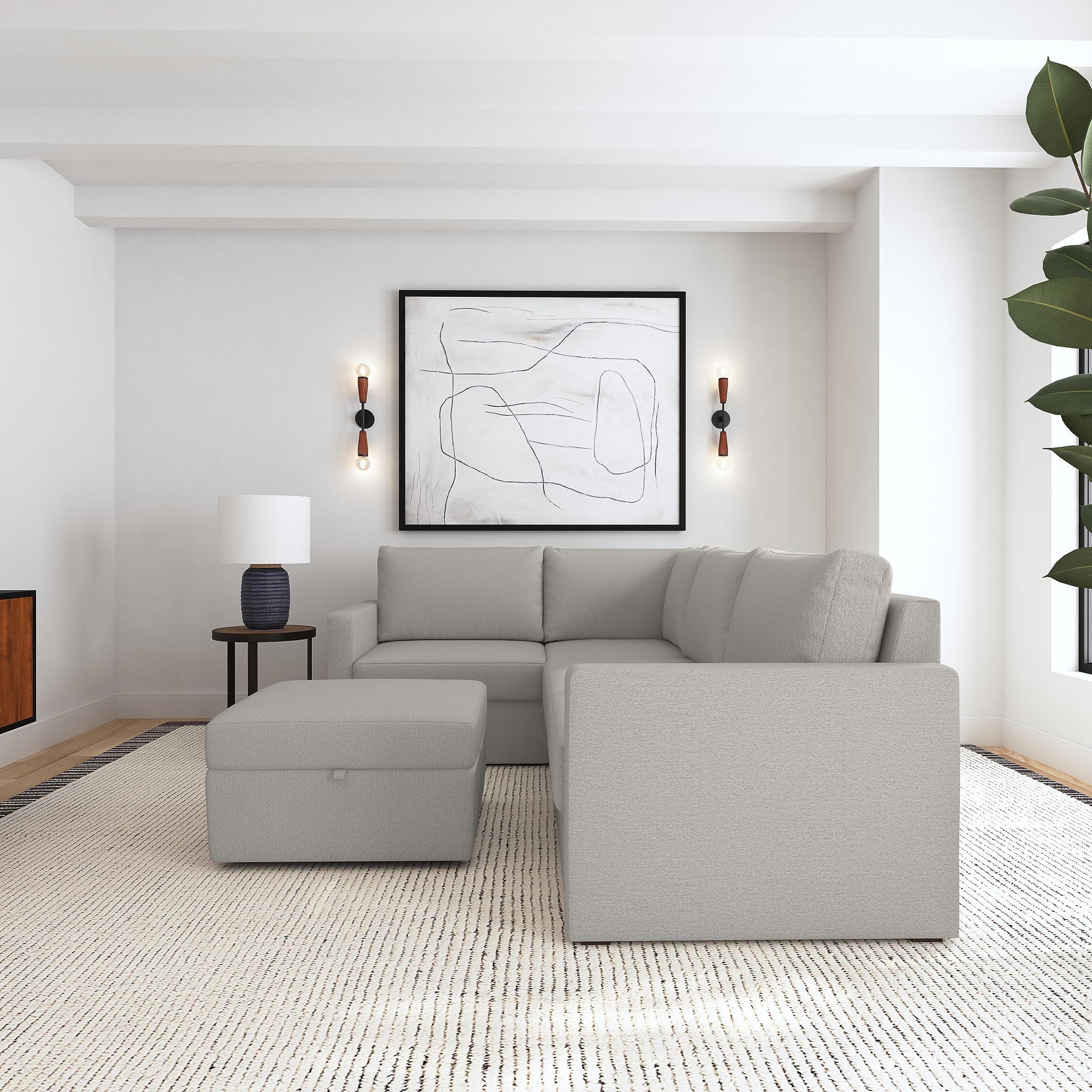 Flexsteel Flex 4-Seat Sectional with Standard Arm and Ottoman, Gray