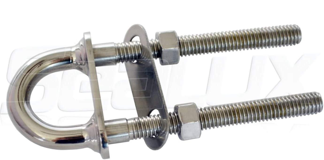 SeaLux Marine 3/8" Stock Fixed Welding Plate Bow Eye Stern Eye U-Bolt 5" Length with 3-1/2" Stud Length