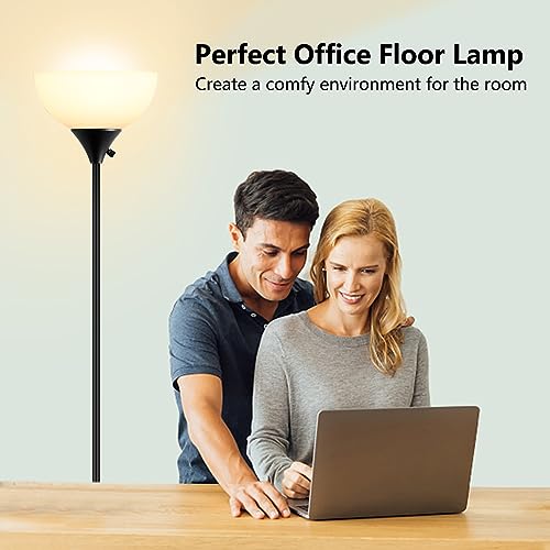 Floor Lamps for Living Room, Dimmable LED Modern Simple Standing Lamp, Tall Lamps for Bedroom Office Dining Room Kitchen, Minimalist Black Pole Lamp with Rotary Switch, 9W LED Bulb Included