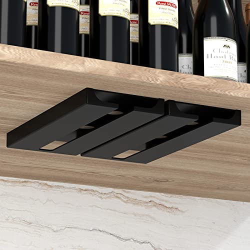 BTHLYES 2 Pack Wine Glass Rack - Punch-free Under Cabinet Stemware Wine Glass Holder Glasses Storage Hanger plastic Organizer for Bar Punch-free self-adhesive(Black)