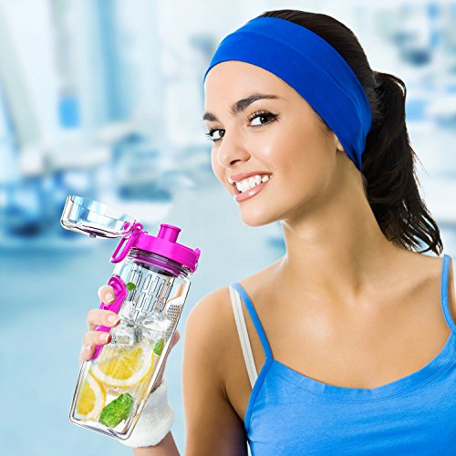 Fruit Infuser Water Bottle 32oz Willceal- Durable, Large - BPA Free Tritan, Flip Lid, Leak Proof Design - Sports, Camping (Pink)