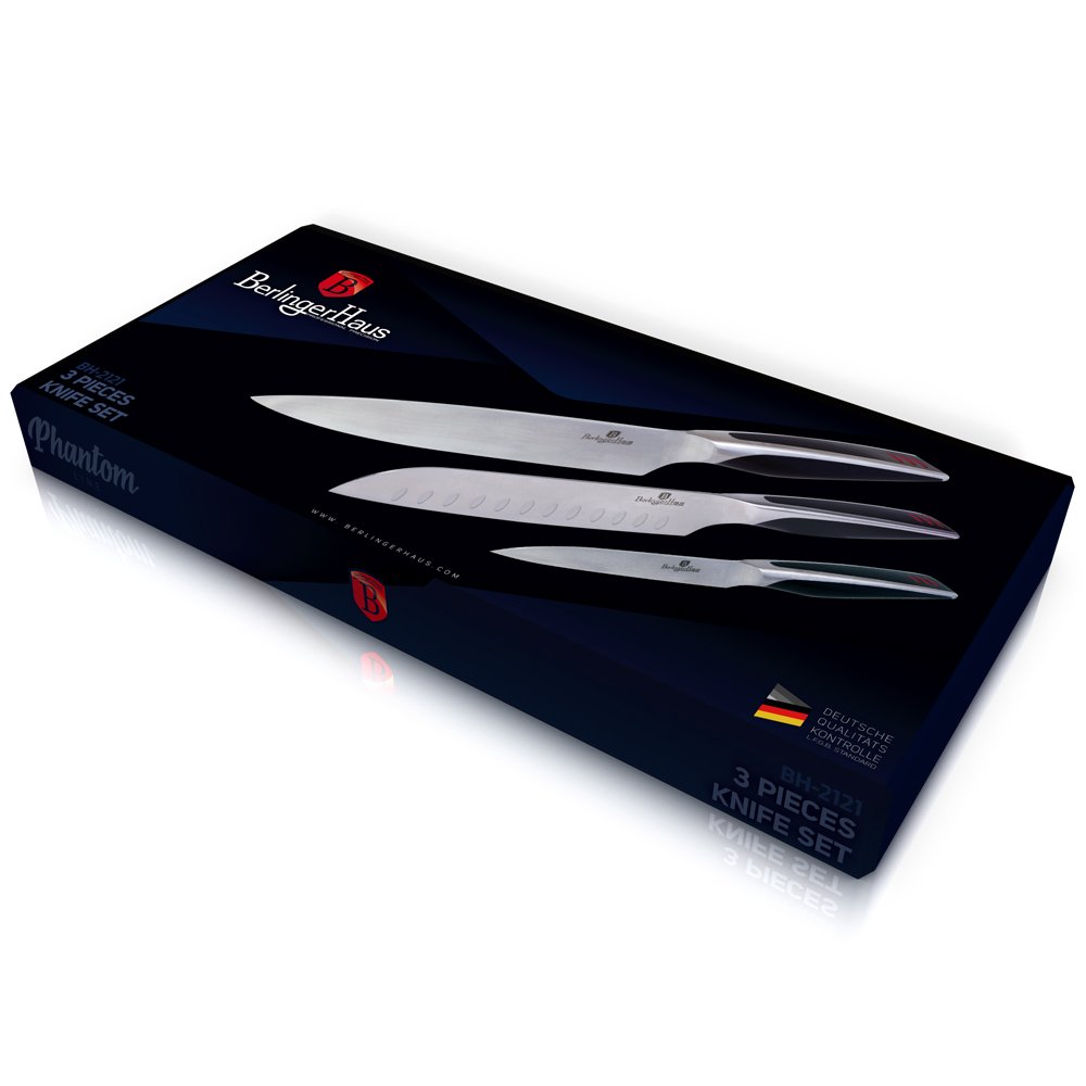 BERLINGER HAUS 3 Piece Knife Set, Laser Cut Stainless Steel Blade Knives Set for Kitchen, Cooking Knives with Ergonomic Non-Slip Handle, Sharp Cutting Eco Friendly Chef Knife Set, PFOA, Cadmium Free