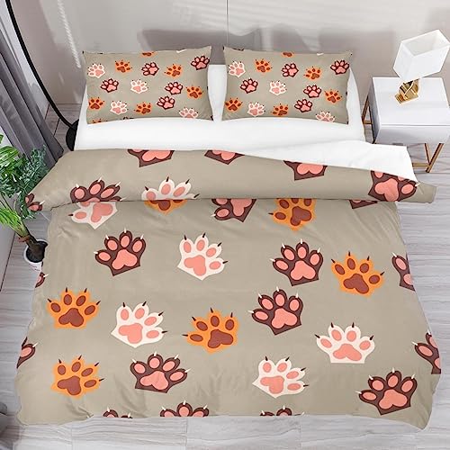 DragonBtu (1 Duvet Cover+2 Pillowcases) Bedding Duvet Cover Set Dog Paw Cat Paw Breathable Comforter Cover for Teen Boys