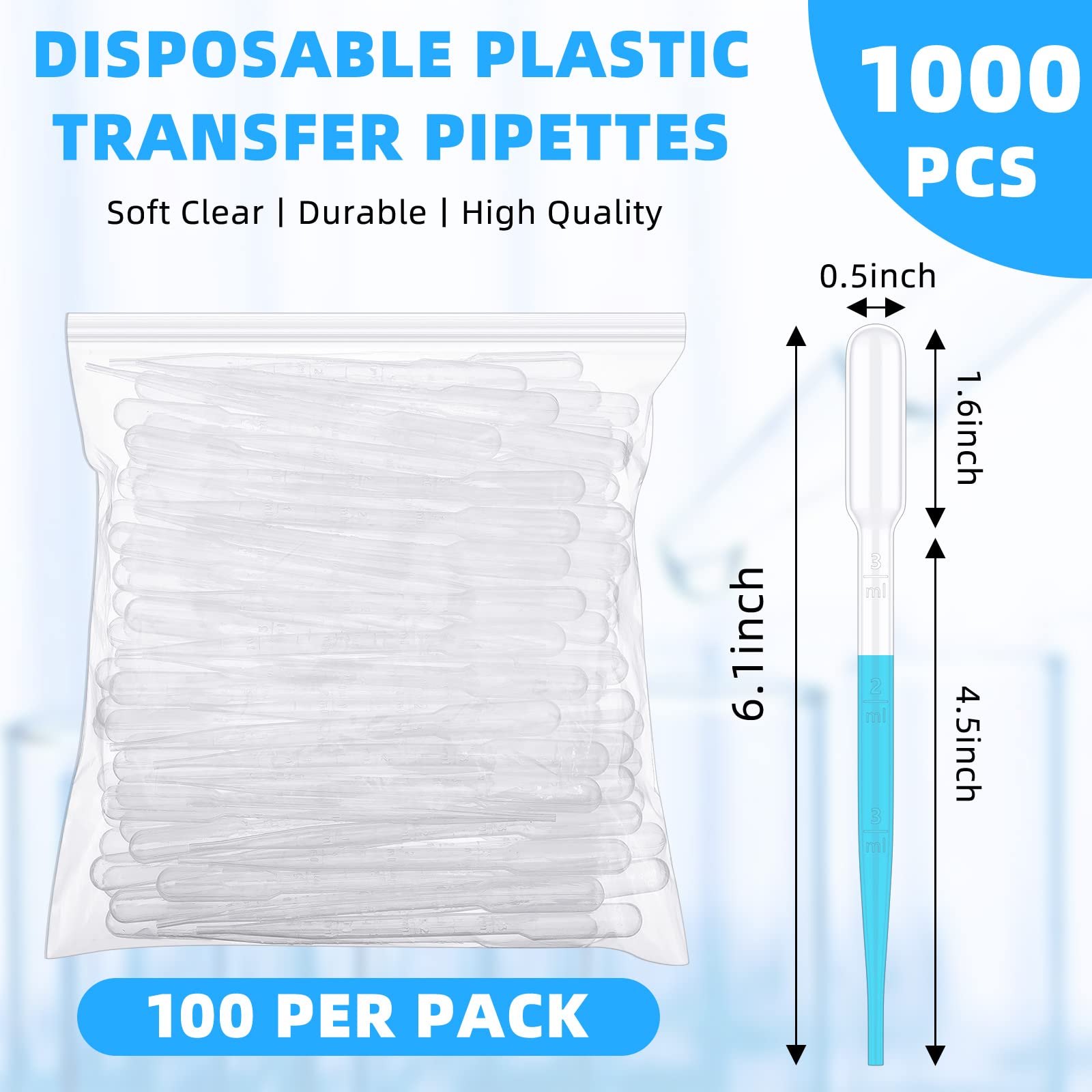Buryeah 1000 Pcs Plastic Pipettes Droppers 3ml Disposable Transfer Pipettes Eye Dropper Small Graduated Pipettes Dropper for Science Laboratory, DIY Art, Essential Oils Makeup