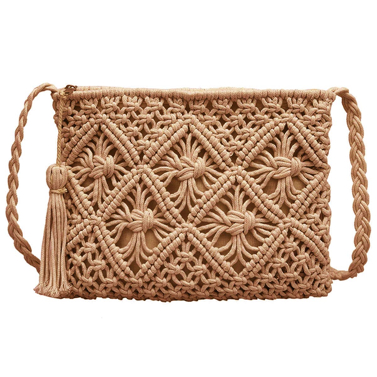 Meyaus Women Small Fringed Cotton Crochet Cross-body Shoulder Bag Bohemian Beach Travel Purse