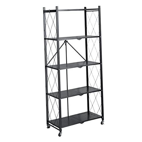 Colcolo Foldable Bookshelf Book Shelves Storage Shelves Rolling Storage Organizer for Home , Five Tier Black