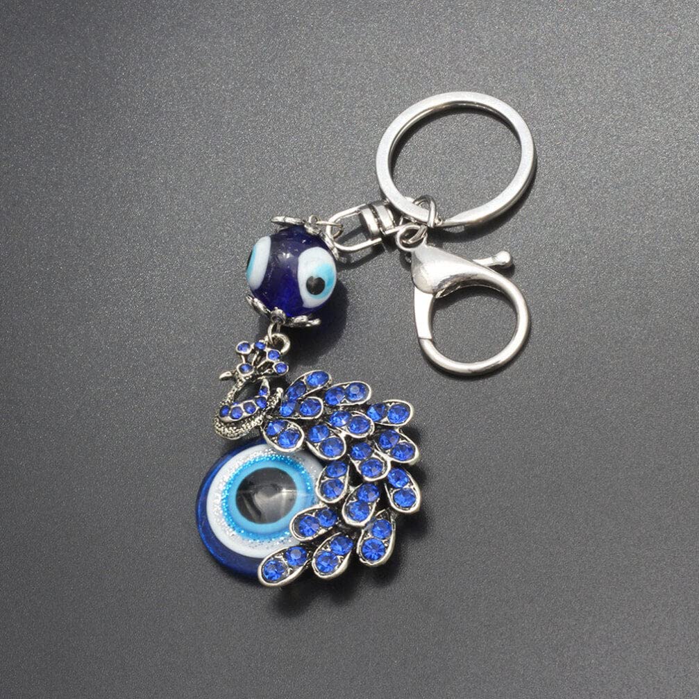 Luxshiny Wall Hanging Decor Lucky Jewelry Blue Evil Eye Ornament Peacocks Keychain Evil Eye Key Hanging Pendant Bag Car Key Hanging Decoration Protection Amulet Hamsa Hand Keychain Men Keychain