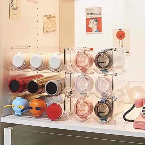 Clear Plastic Free-Standing Stackable 6 Bottle Storage Holder Rack - Water, Wine, and Drink Organizer Shelf for Kitchen Countertop, Cabinet, Pantry, Fridge