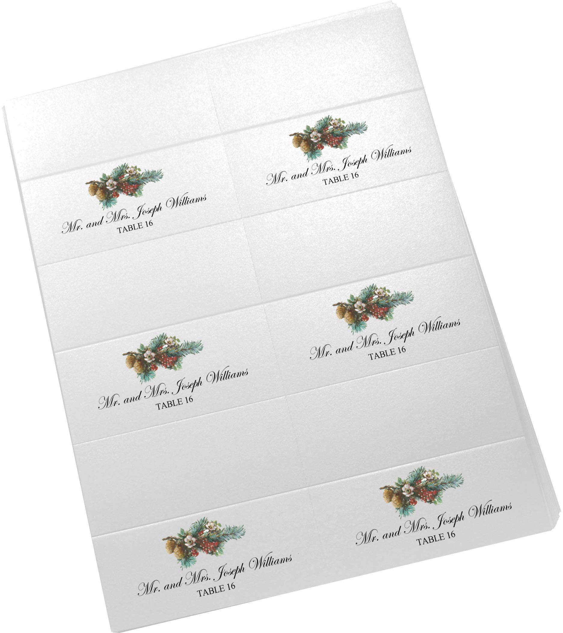 Christmas and Holiday Pine Boughs Printable Place Cards, Set of 60 (10 Sheets), Laser & Inkjet Printers - Wedding, Party, Dinner, and Special Events - Made in the USA