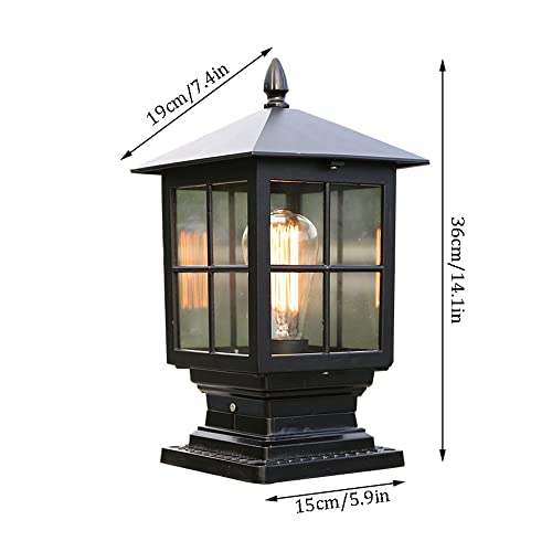 CZLZY European Style E27 Pillar Lamp Outdoor Courtyard Fence Post Light Waterproof IP54 Glass Lampshade Garden Lawn Decoration Column Light Base Landscape Light Pillar Pole Lamp