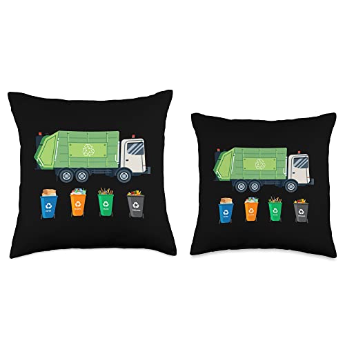 Boys Garbage Trucks Toddler Day Waste Separation Garbage Truck Throw Pillow, 18x18, Multicolor
