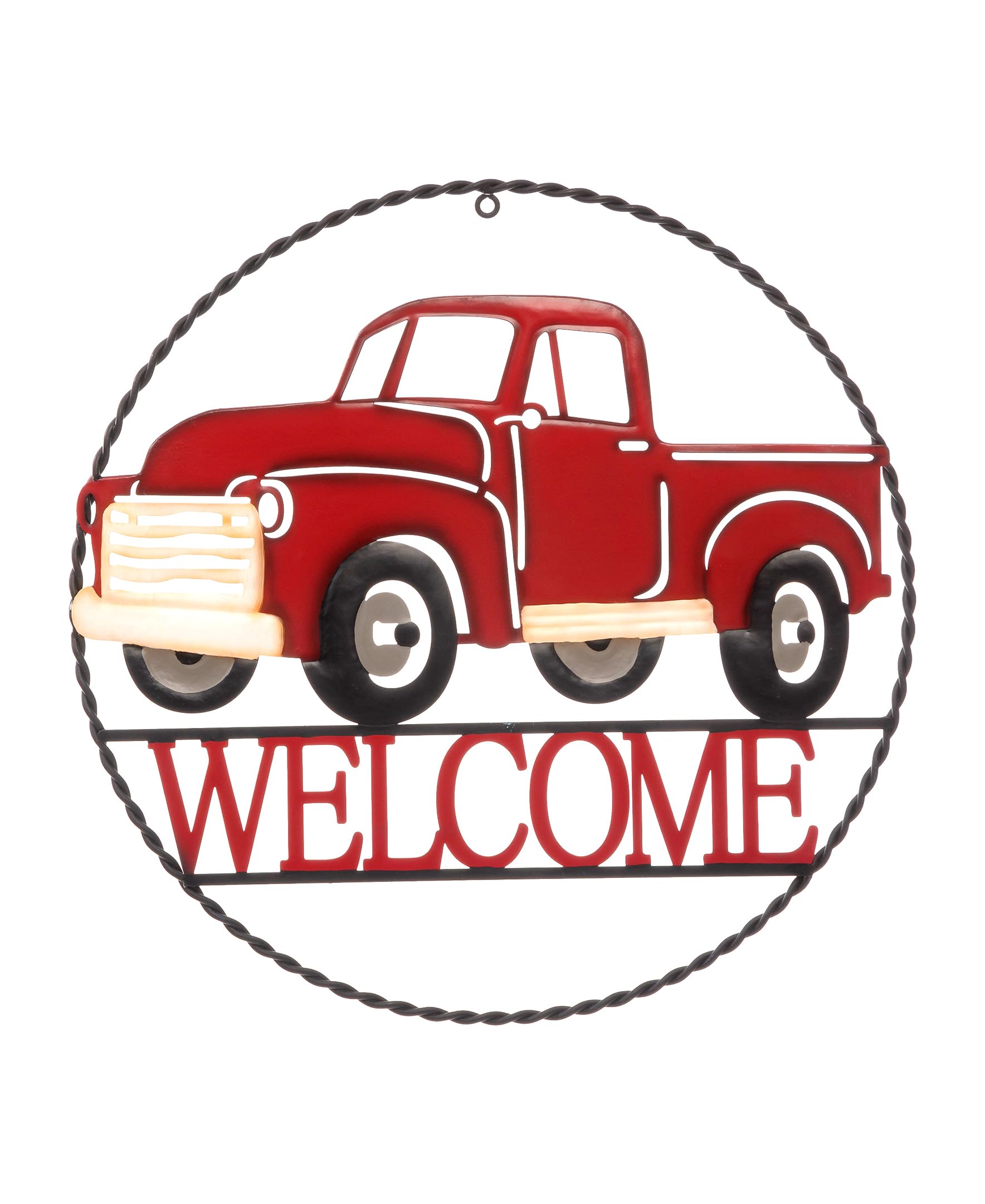 Glitzhome 23.75" L Welcome Metal Rustic Red Truck Wall Decor, Welcome Hanging Sign Decoration for Home Outdoor Indoor