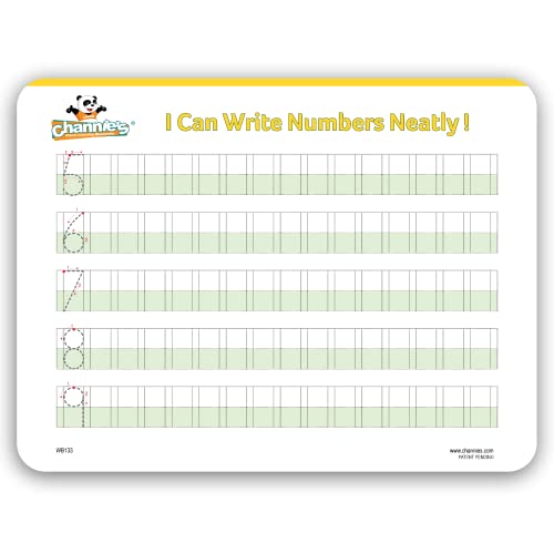 Channie’s Visual Dry Erase Neat Numbers Hard Board for Pre-K, Kindergarten & Elementary School Students, Handwriting Practice