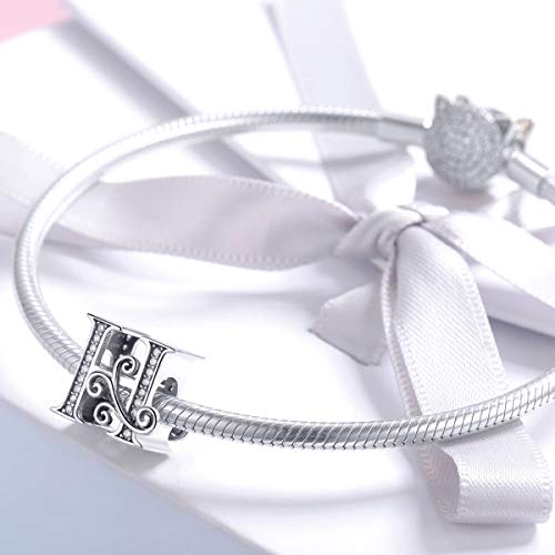 Authentic 925 Sterling Silver Charms Vintage A-Z Letter Alphabet Charms Fit Pandora Bead Bracelets & Women Original Charm Diy Jewelry (H)