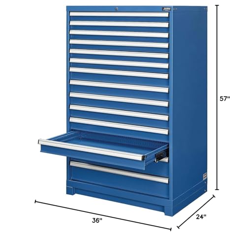 Global Industrial 14 Drawer Modular Cabinet, w/Lock, w/o Dividers, 36"Wx24"Dx57"H Blue