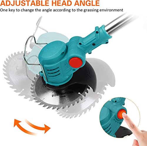 Cordless String Trimmer, 21V Grass Trimmer with Wheels, Edger Lawn Tool,Electric Weed Lawn Eater Edger Grass String Trimmer Cutter Portable with 2 Batteries (Blue)