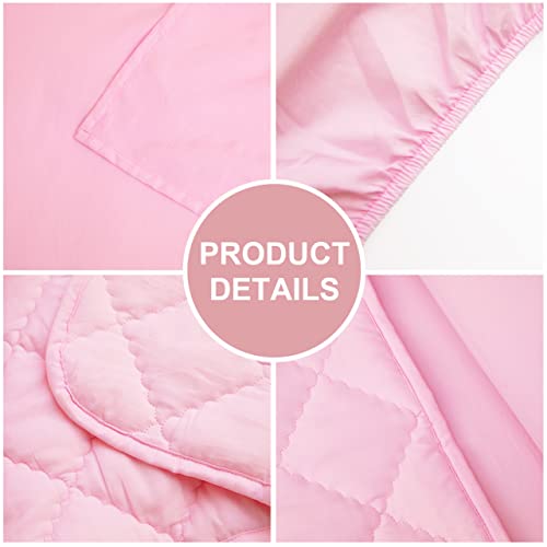 FLXXIE 4 Pieces Microfiber Toddler Bedding Set, Super Soft and Breathable Crib Sheet Set, Includes Quilted Comforter, Flat Top Sheet, Fitted Sheet, Envelope Pillow Case for Boys and Girls, Pink