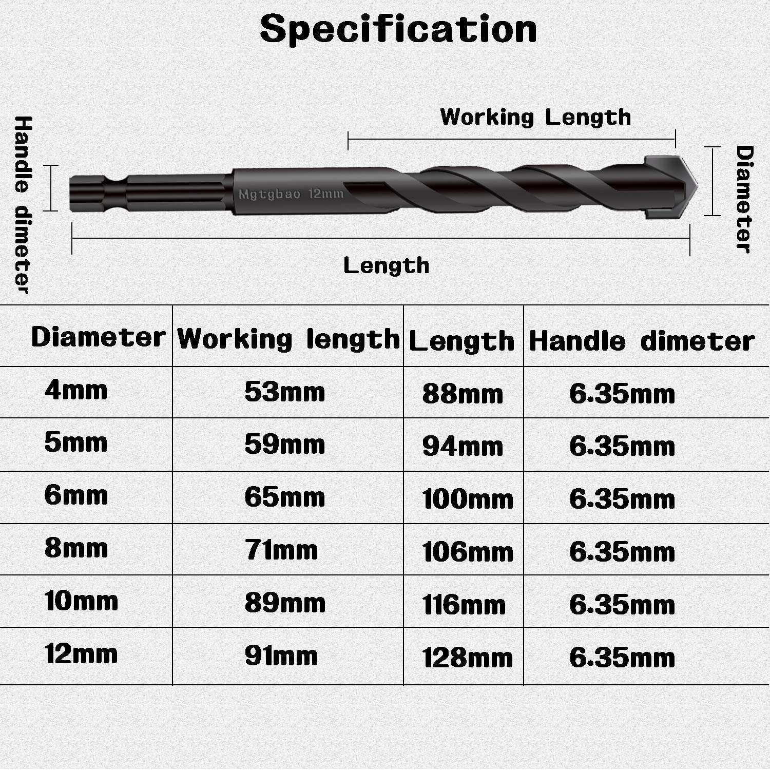 Mgtgbao 5MM Masonry Drill Bits, 8PC 3/16” Concrete Drill Bit Set for Tile,Brick, Plastic and Wood,Tungsten Carbide Tip Best for Wall Mirror and Ceramic Tile.