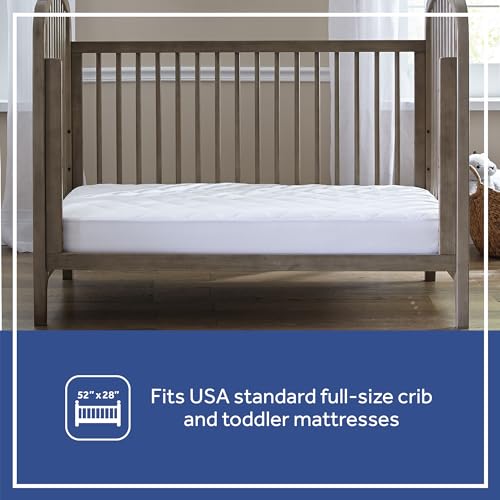 Sealy Baby Cool Comfort Fitted Waterproof Infant Cooling Crib Mattress Protector Pad and Toddler Bed Cover, Durable and Comfortable Topper, Machine Washable and Dryer Friendly, 52β x 28β- White