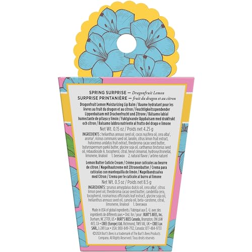 Burt's Bees Stocking Stuffers, Spring Surprise Set, Dragonfruit Lemon Lip Balm and Lemon Butter Cuticle Cream, Natural Origin Lip Moisturizer With Responsibly Sourced Beeswax Christmas Gifts, 2 Count