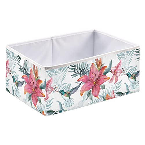 CaTaKu Lily Tropical Bird Cube Storage Bins for Organization, Rectangular Fabric Storage Cubes Storage Bins for Cube Organizer Foldable Storage Baskets for Shelves Living Room