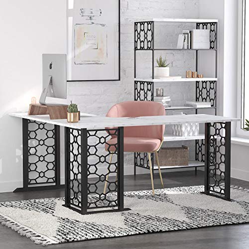 CosmoLiving by Cosmopolitan Ella 5 Shelf, White Marble/Black Bookcase