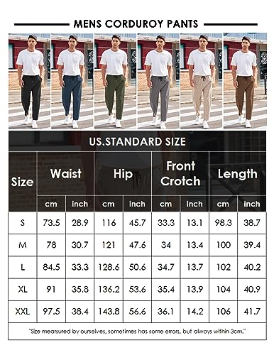 COOFANDY Men Corduroy Pants Drawstring Waist Loose Casual Long Trousers with Pockets, ArmyGreen, XL