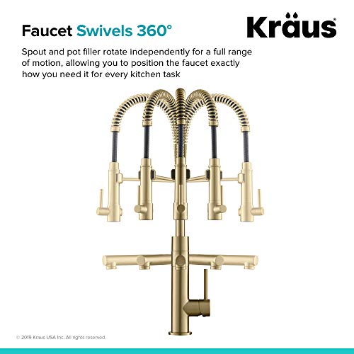 KRAUS Artec Pro 2-Function Commercial Style Pre-Rinse Kitchen Faucet with Pot Filler in Brushed Gold, KPF-1603BG (Pack of 3)