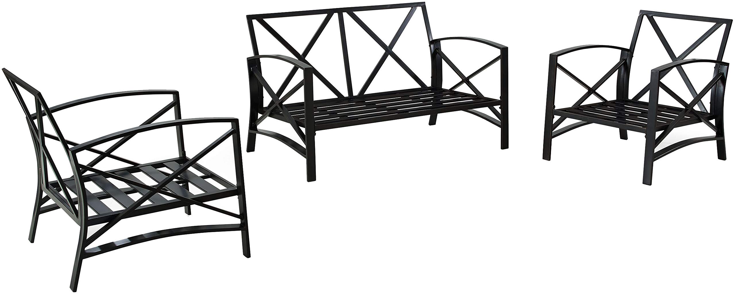 Crosley Furniture Kaplan 3-Piece Outdoor Loveseat Patio Furniture Set, Conversation Sets for Porch, Deck, White with Navy Cushions