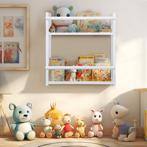 YLYHSST Nursery Floating Shelves 24 Inch Solid Wood Bookshelf, Suitable for Kids Room, Nursery. Double Decker Toys Storage, Kitchen Spice Rack, White