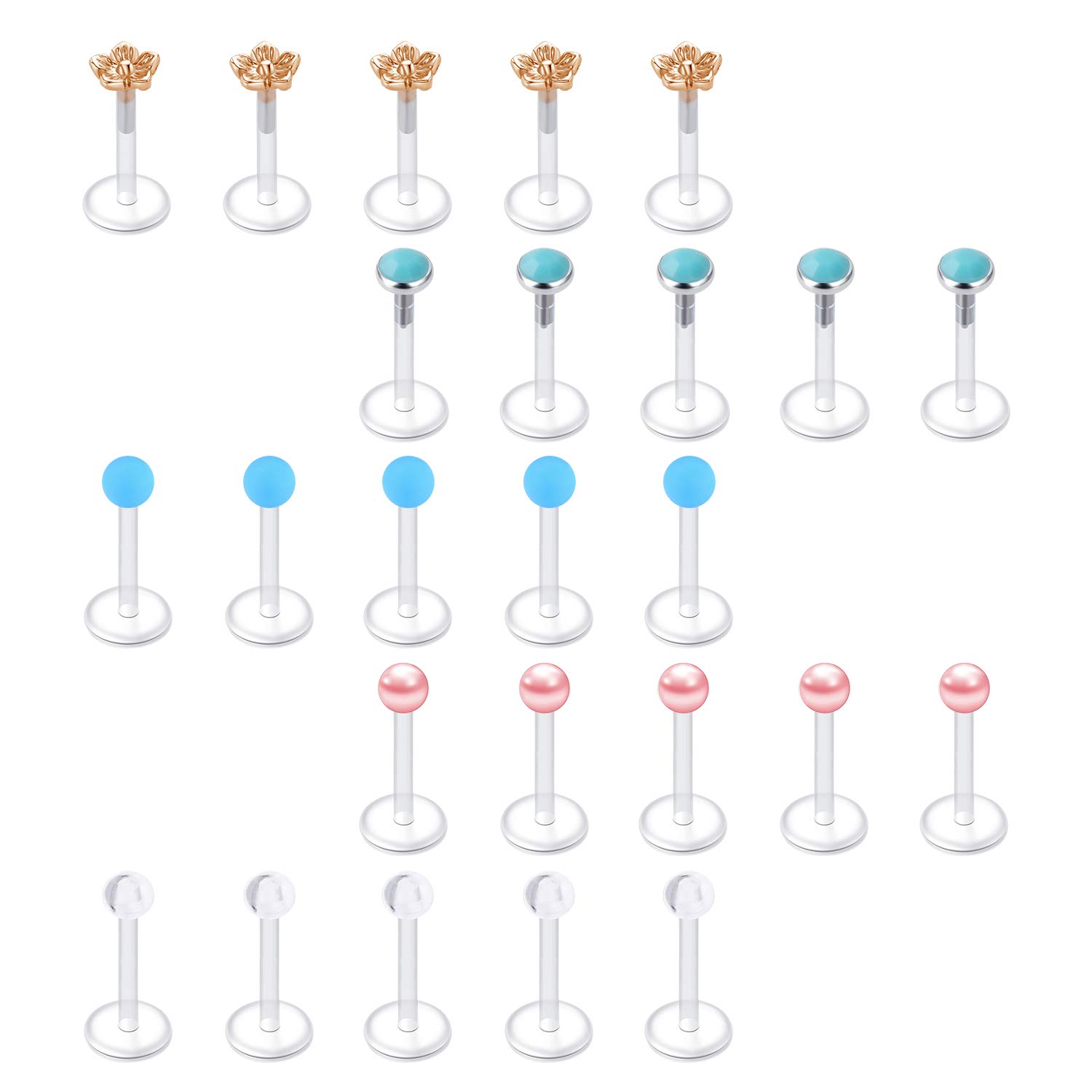 AVYRING 16g Flexible Clear UV Retainers Lip Ring Labret Studs Monroe Mudusa Piercing Jewelry Tragus Helix Conch Cartilage Earrings with CZ Pack 6/8/10mm 20pcs
