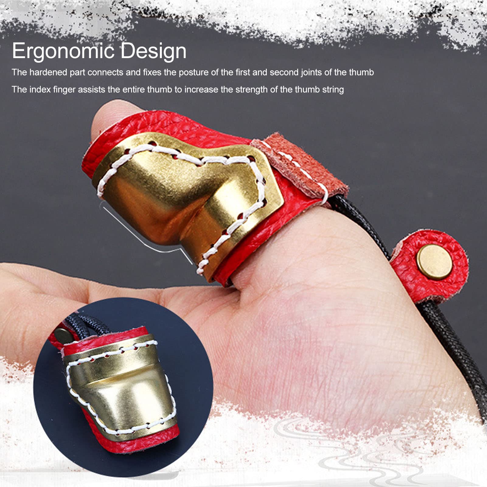 Archery Finger Guard, Archery Thumb Ring Handmade Brass Leather Finger Guard Adjustable Traditional Thumb Ring Mongolian Finger Protector for Horse Bow Longbow Recurve Bow