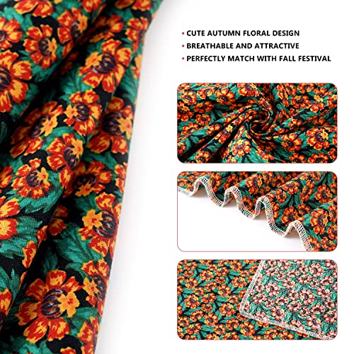 E-Clover Fall Dog Bandana & Matching Scrunchie Set Floral Dog Scarf Bibs with Bow Hair Tie for Small Dogs Puppy Owner Orange Green Gift