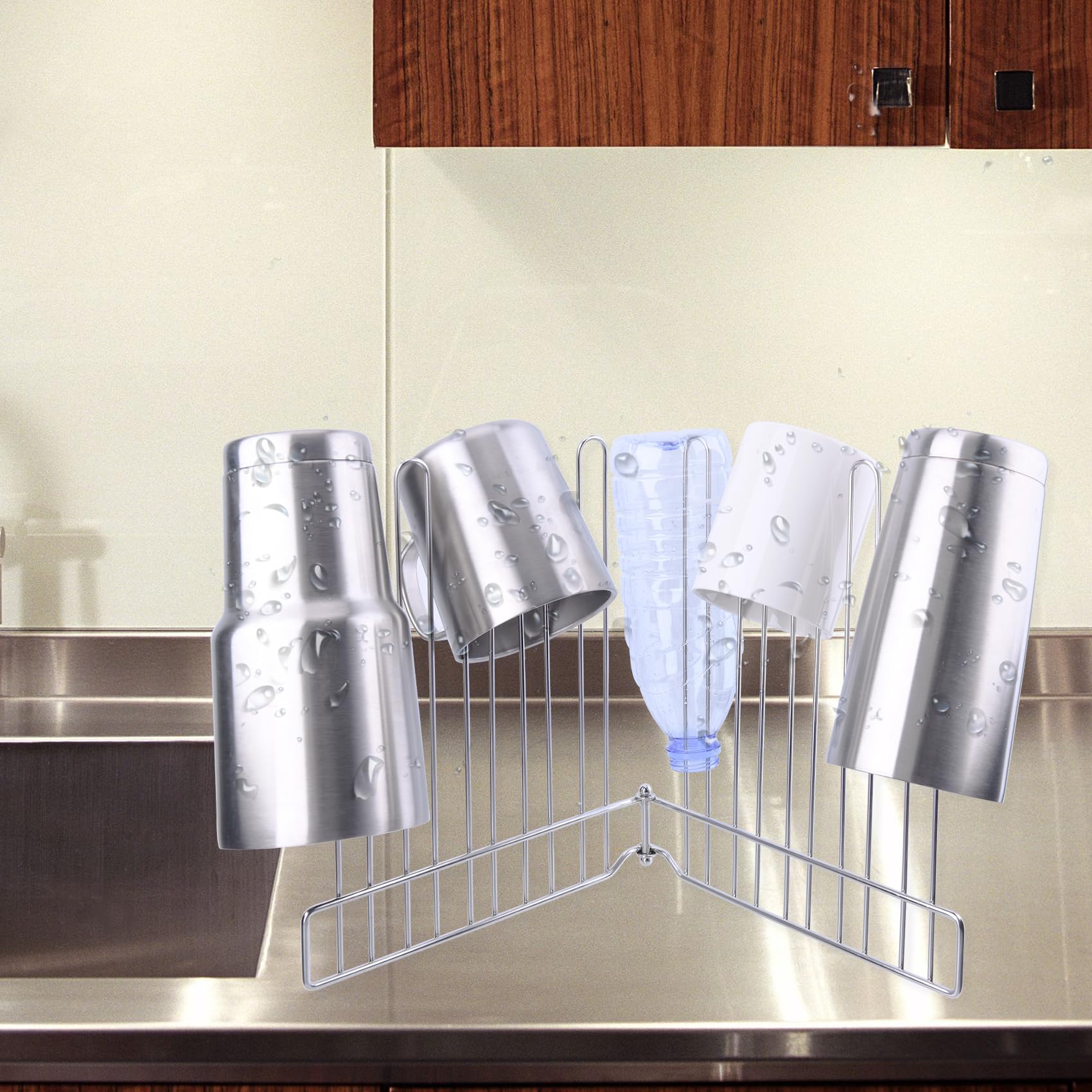 LEKUSHA Reusable Bag Drying Rack, Foldable Freezer Bag Dryer, SUS304 Stainless Steel Drying Stand for Gallon, Quart, Sandwich, Snack Bag, Plastic Silicone Storage Bag
