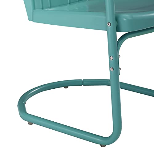 Crosley Furniture Tulip 5-Piece Outdoor Dining Set for 4, Retro Metal Round Patio Table and Chairs for Deck, Pastel Blue Satin