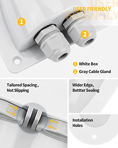 BougeRV White Solar Double Cable Entry Gland Box, RV roof Waterproof ABS Solar Entry housing for RVs, Boats, Yacht, Roofs(White)