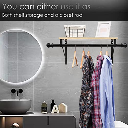 Closet Rod Brackets Heavy Duty with 46” Rod, Closet Shelf Brackets with Rod Holder, Closet Brackets for Both Shelf Storage and Closet Rod, Black Closet Shelf Support Pole Holder, 3 Pack