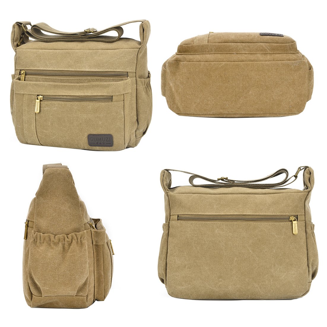 Fabuxry Light Weight Canvas Shoulder Bag for Women Messenger Handbags Cross Body Multi Zipper Pockets Bag (Grey)
