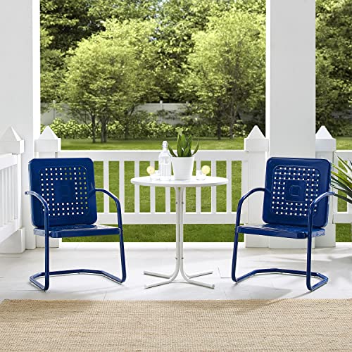 Crosley Furniture Bates 3-Piece Outdoor Bistro Set, Retro Metal Patio Table and Chairs for Dining, Porch, Navy Gloss