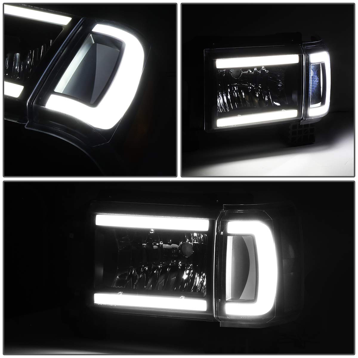 Auto Dynasty LED DRL Headlight Lamps Compatible with Ford F150 F250 F350 Bronco 87-91, Driver and Passenger Side, Black Housing Clear Corner