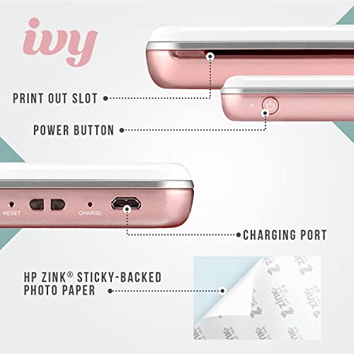 Canon IVY Mini Printer + 60 Sheets of ZINK Photo Paper Sticker (Incl 10 Bonus), Bluetooth Portable Mobile Pocket Compact Printer for Instant Print from Your Smartphone + Hard Carrying Case - Rose Gold