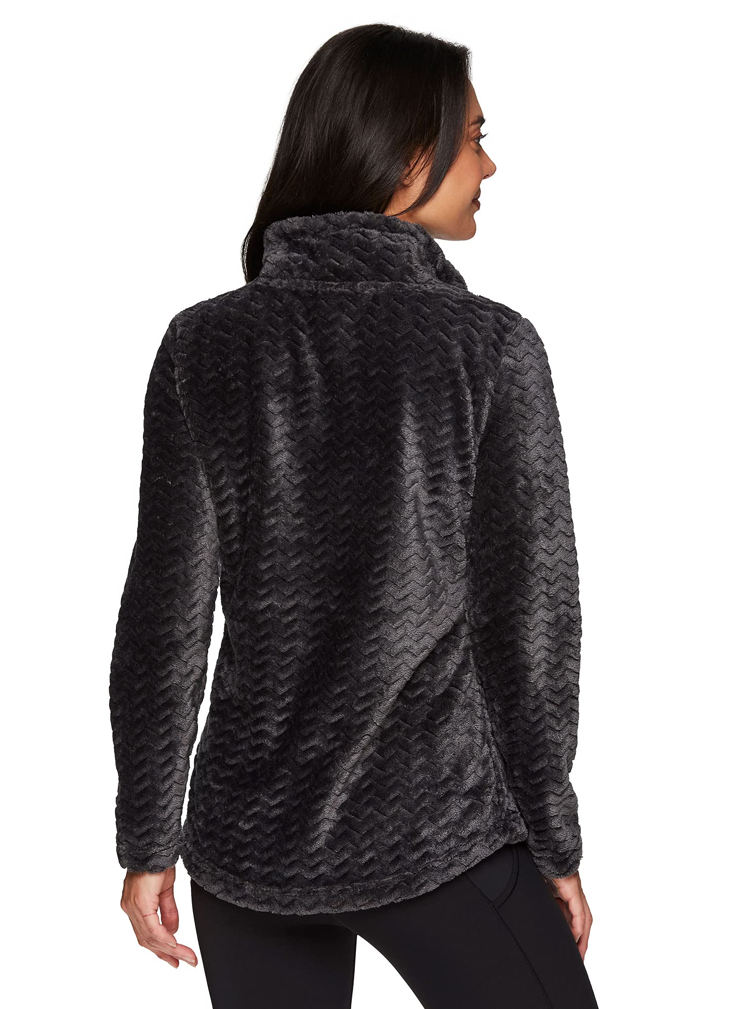 Avalanche Women's Sherpa 1/4 Snap Sweatshirt, Indoor/Outdoor Partial Snap Up Mock Neck Textured Chevron Super Soft Faux Fur Pullover Charcoal M