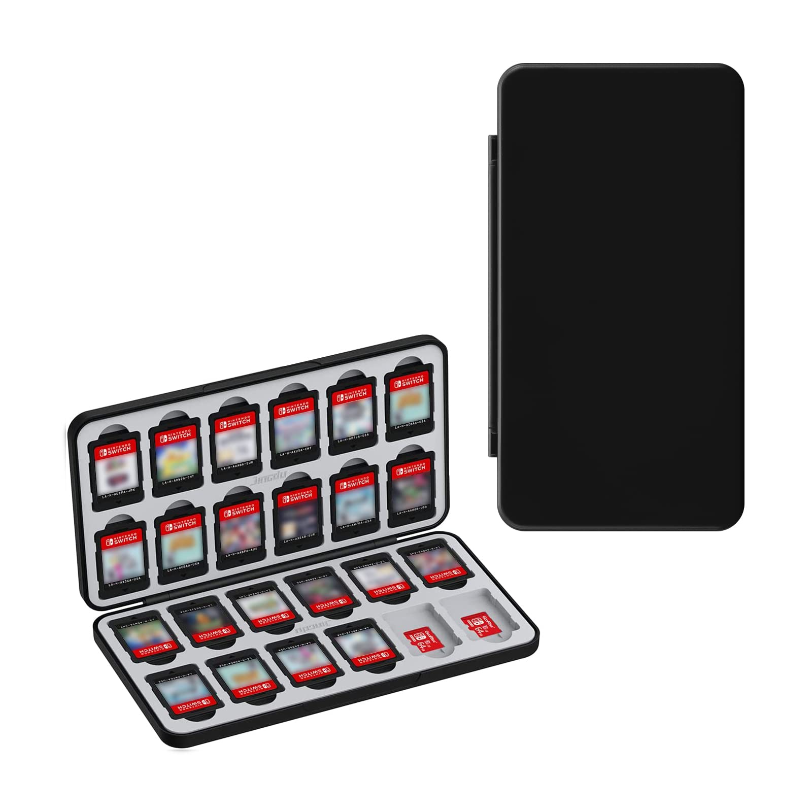 JINGDU 24-Slot Switch Game Card Case Compatible with Nintendo Switch Games & micro SD Cards, Portable Games Holder Organizer Suitable for Switch, Lite & OLED Game Cards, Black
