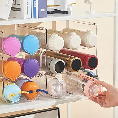Clear Plastic Free-Standing Stackable 4 Bottle Storage Holder Rack - Water, Wine, and Drink Organizer Shelf for Kitchen Countertop, Cabinet, Pantry, Fridge